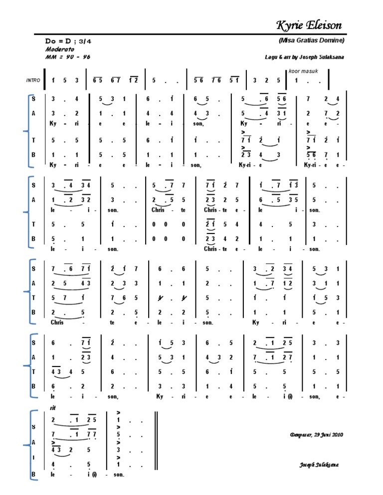 Kyrie Eleison Not Angka - Misa Gratias Domine - Joseph Sulaksana | PDF ...