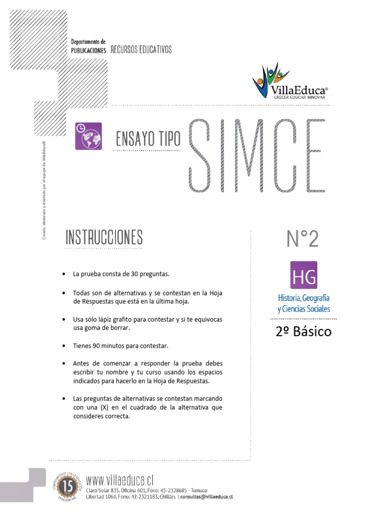 Prueba SIMCE Historia 2º Básico | PDF | Chile