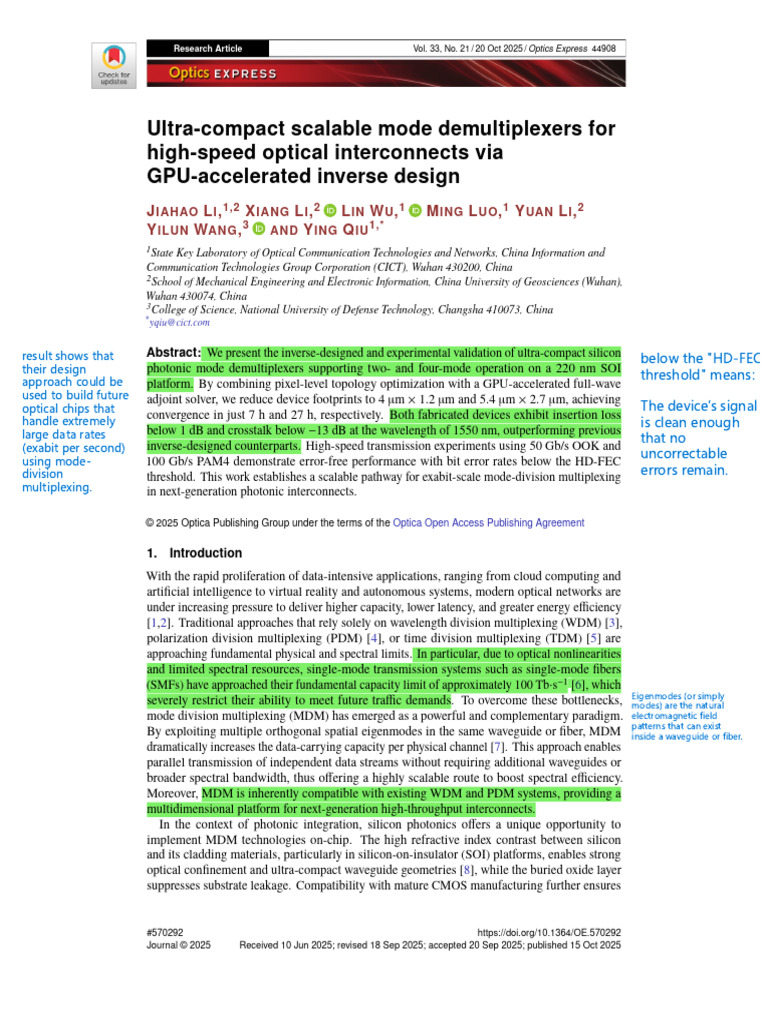 Ultra-Compact Scalable Mode Demultiplexers | PDF | Optical Fiber | Wavelength Division Multiplexing
