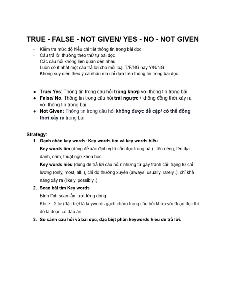 True - False - Not Given - Yes - No - Not Given | PDF