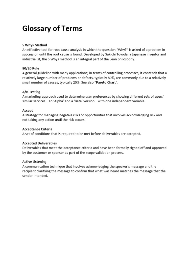 Project Management Terms Glossary | PDF | Agile Software Development ...