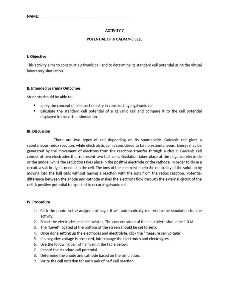 Galvanic Cell Construction and Analysis | PDF | Electrode | Anode