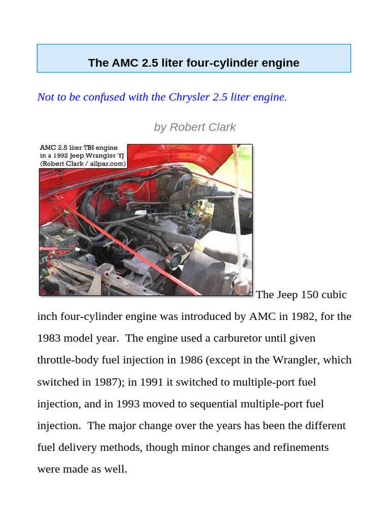 The AMC 2.5 L - 4 Cilinders Engine | PDF | Motor Vehicle | Vehicles