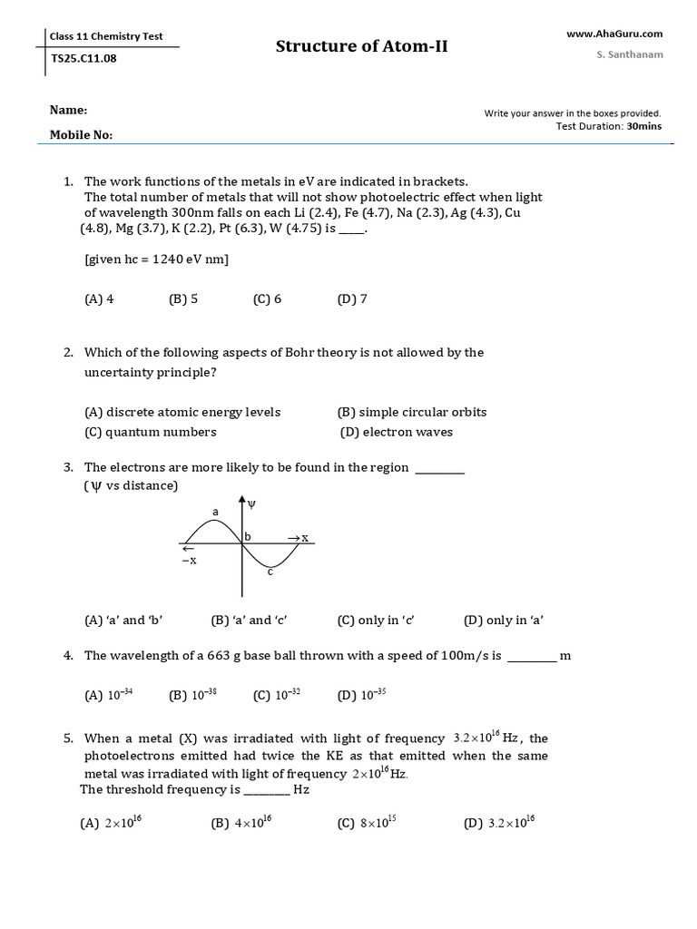TS25.C11.08_Structure_of_Atom_II_01-07-2025 | PDF | Atomic Orbital ...