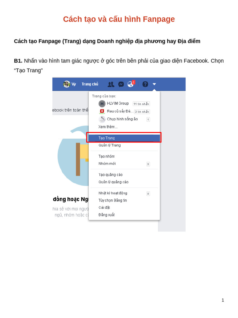 (TL Facebook) Cách Tạo Và Cấu Hình Fanpage -Vy May 2018 | PDF