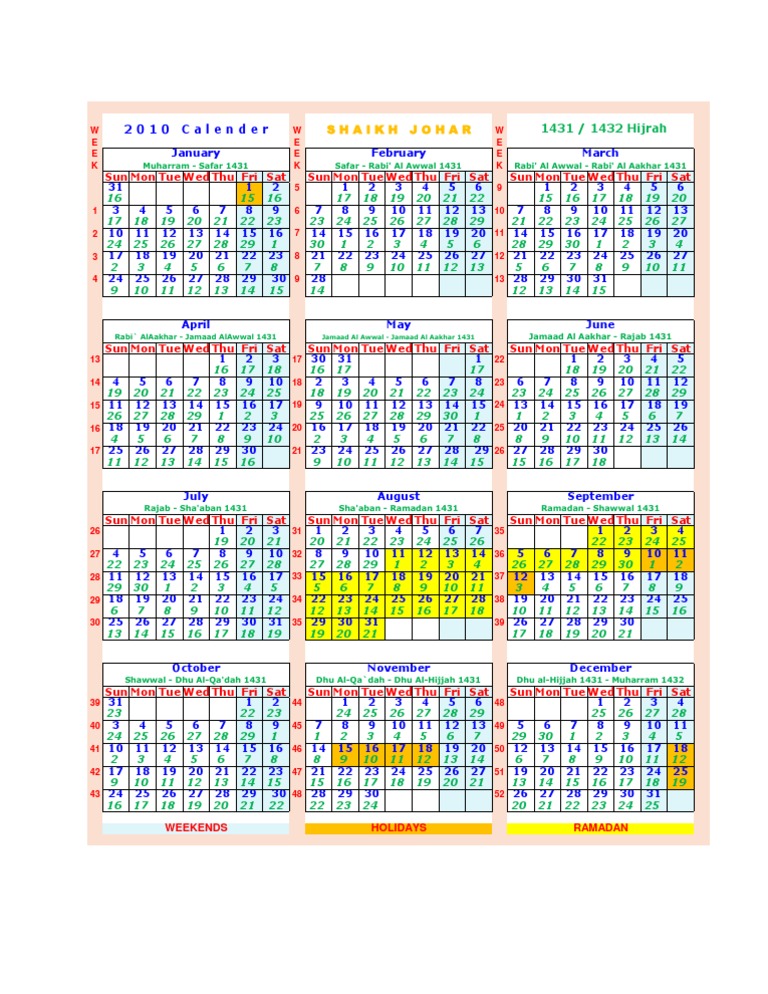 2010 Calendar | PDF
