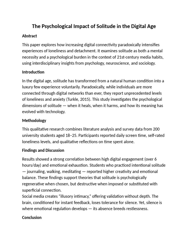 The Psychological Impact of Solitude in the Digital Age | PDF