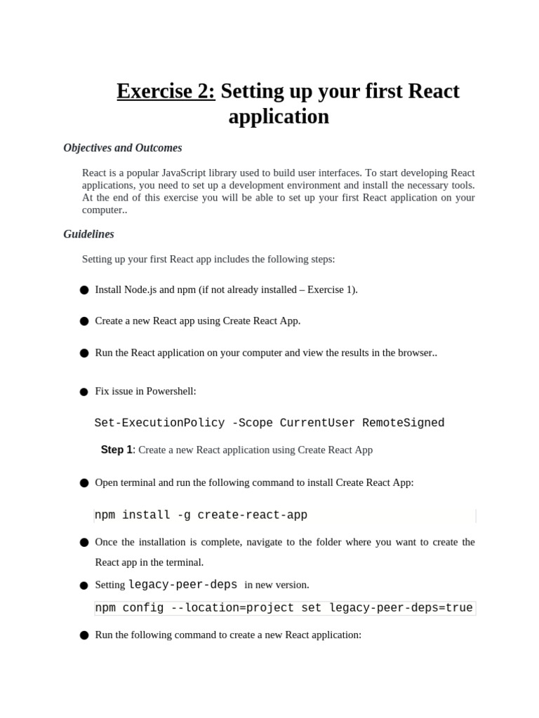 Exercise 02 - Setting Up Your First React Application | PDF | Software ...
