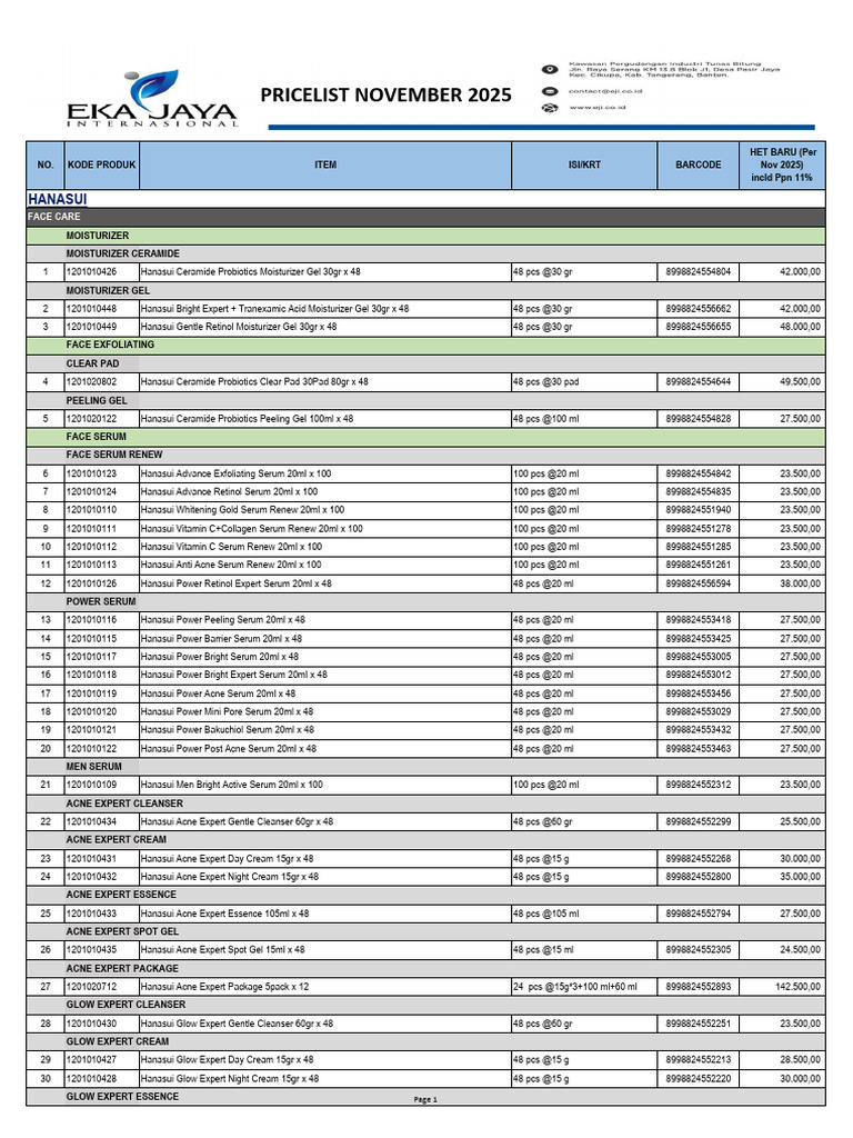Pricelist November 2025 - GT (New Price) | PDF | Cosmetics | Toiletry