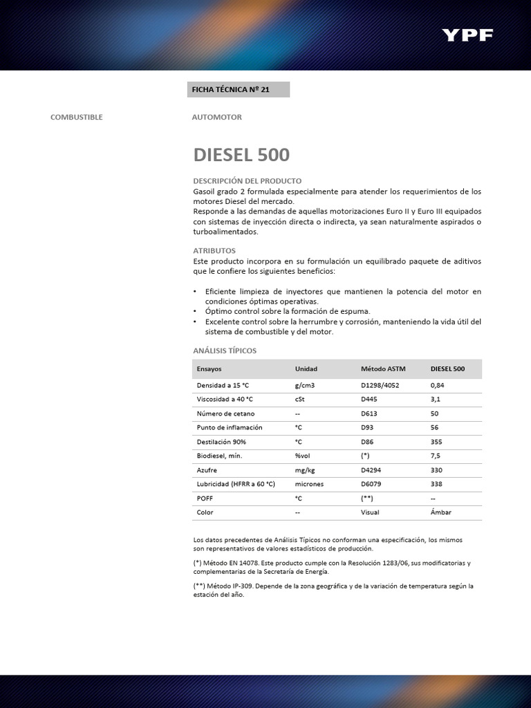 FT - Diesel 500 - Ypf | PDF | Combustible diesel | Combustibles