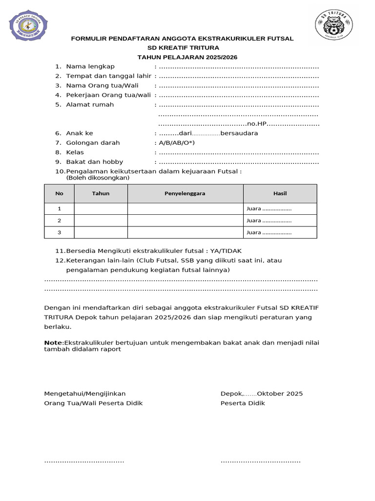 FORMULIR-PENDAFTARAN-FUTSAL | PDF