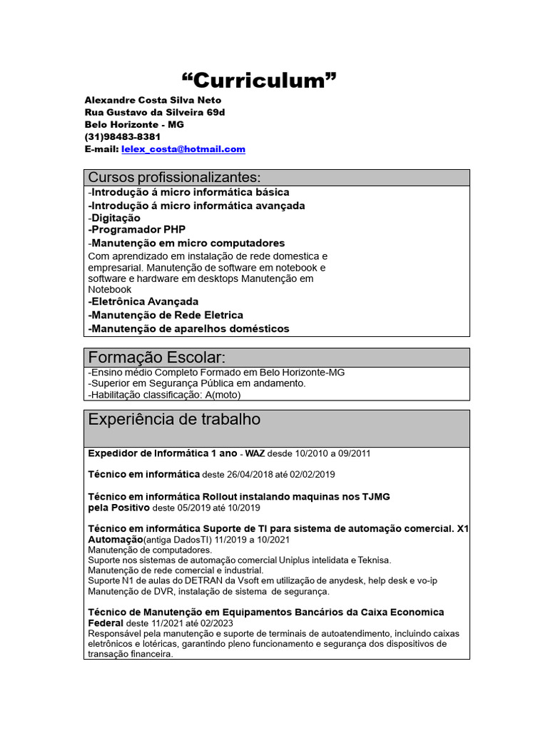 Curriculo Alexandre 2025 Outubro | PDF