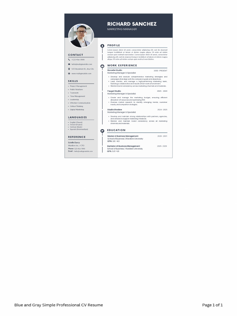 Blue and Gray Simple Professional CV Resume | PDF