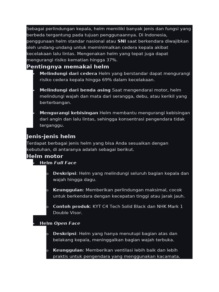 Panduan Lengkap Memilih Helm Aman | PDF
