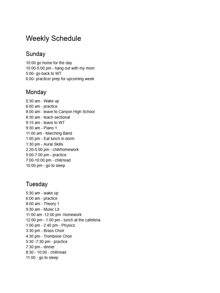 Weekly Music Practice and Class Schedule | PDF