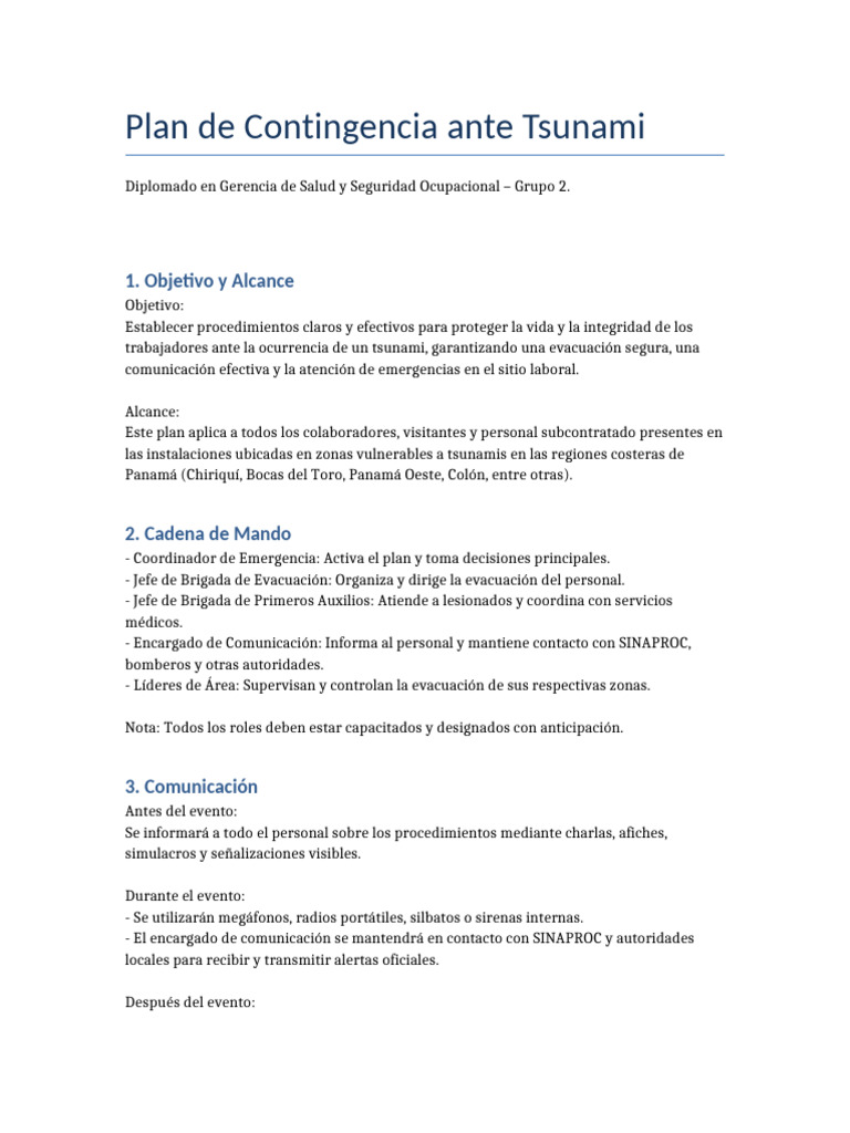 Plan Contingencia Tsunami G2 | PDF | Tsunami | Primeros auxilios