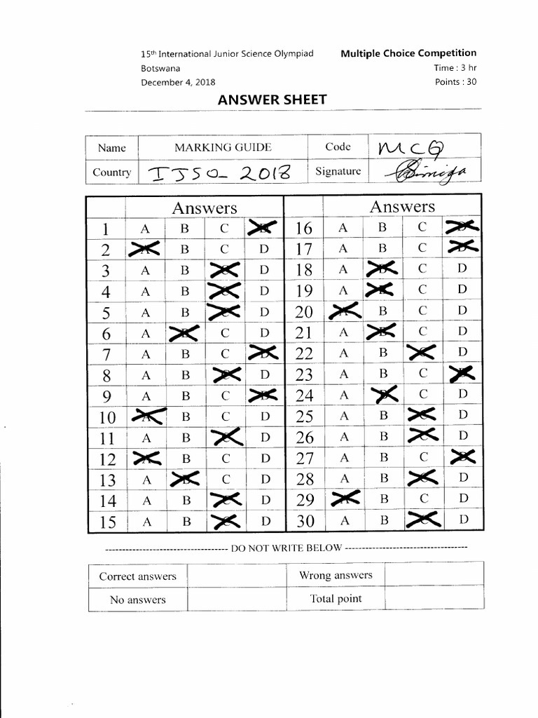IJSO 2018-Answer Sheet | PDF