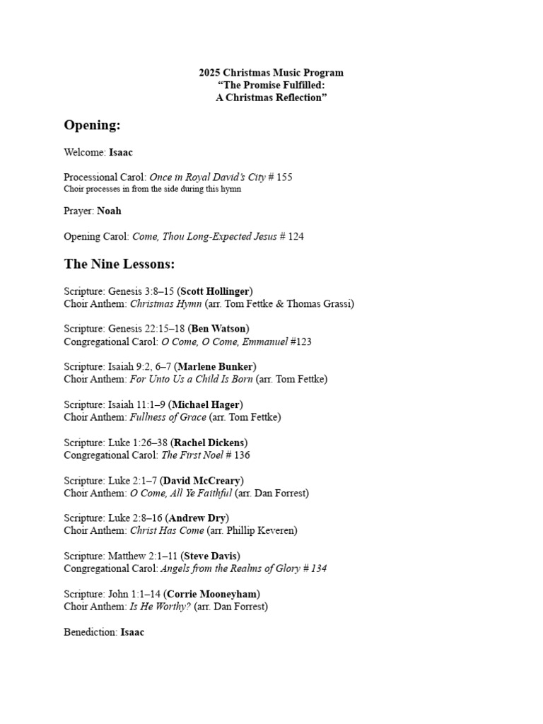 2025 Christmas Music Program Outline | PDF