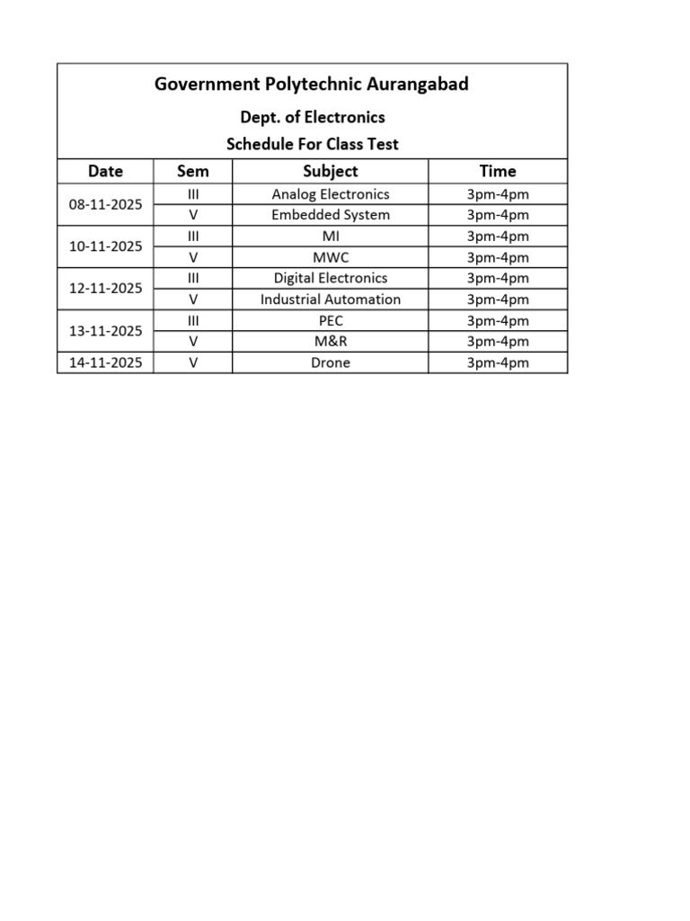 Class Test Schedule | PDF