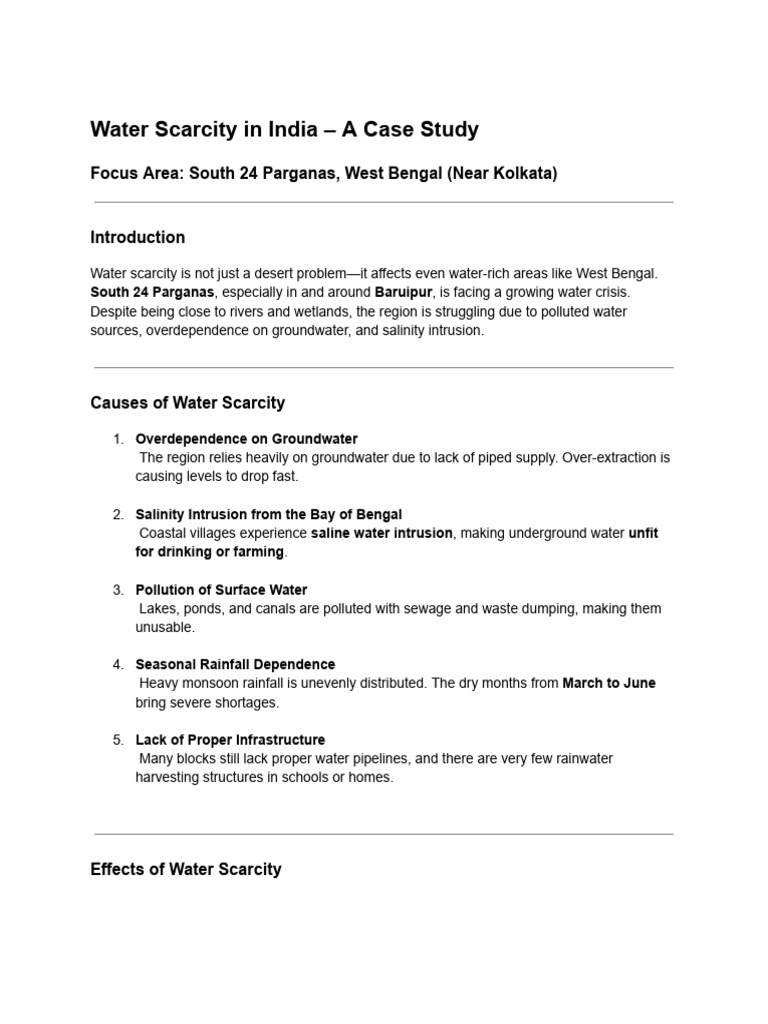 Water Scarcity in India - A Case Study | PDF | Water Scarcity | Groundwater