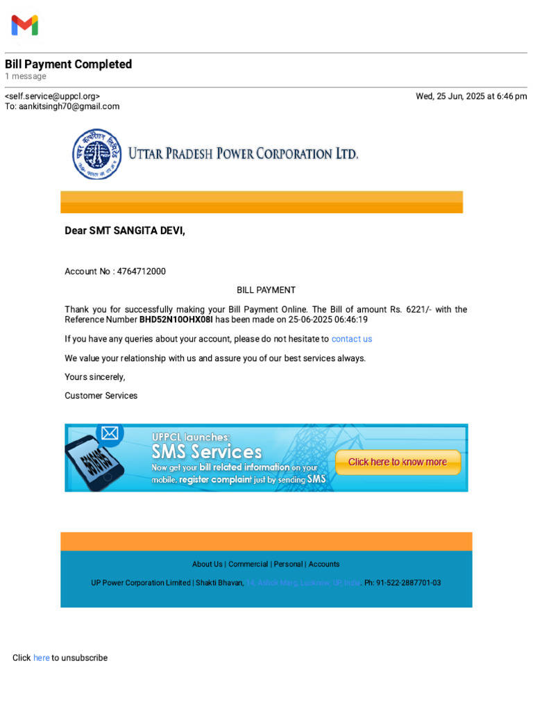 UPPCL Bill Payment Confirmation | PDF