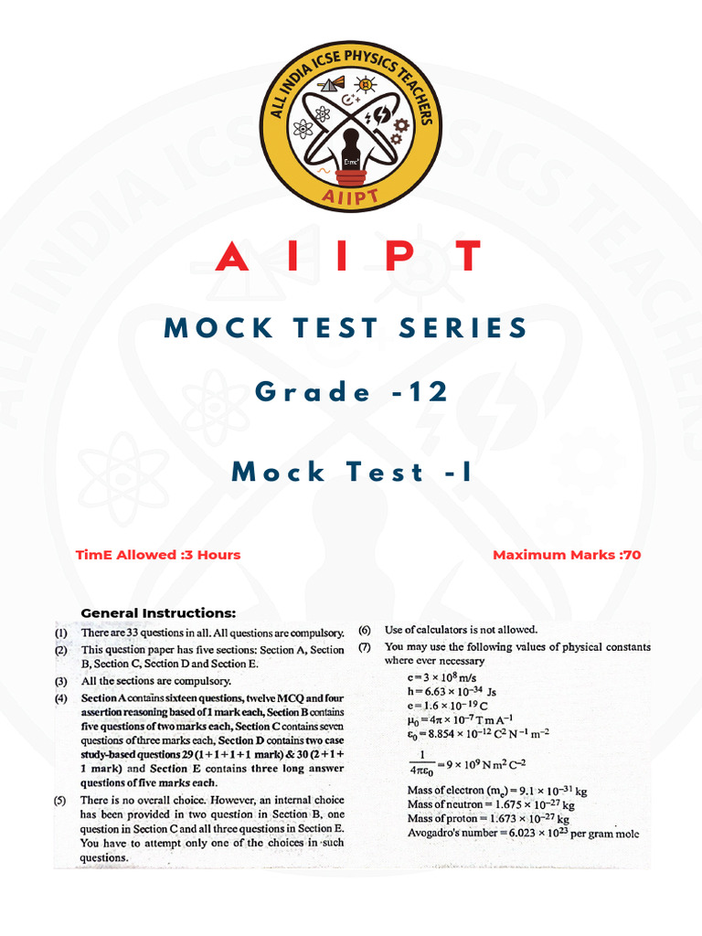 12 Cbse Mock Test 1 | PDF