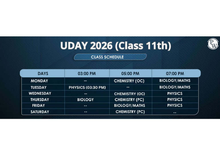 Class Schedule - Uday 2026 (Class 11th) | PDF