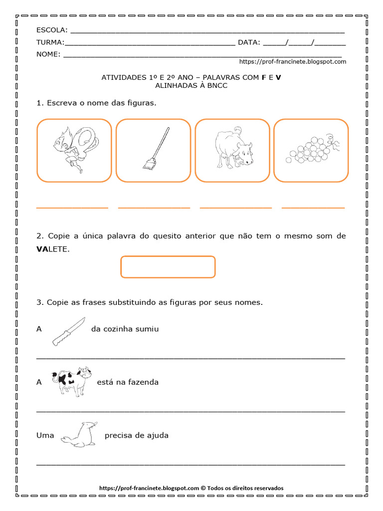 Atividades de F e V para 2º Ano | PDF