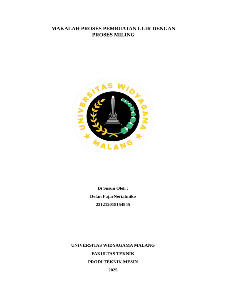 Proses Pembuatan Ulir dengan Mesin Milling | PDF