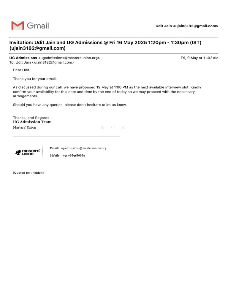 UG Admissions Interview Invitation | PDF