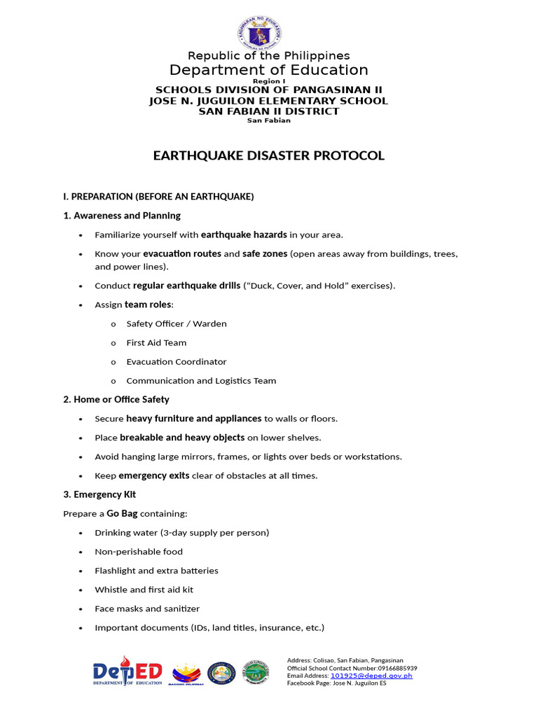Earthquake Disaster Protocol | PDF | Emergency Management | Disasters
