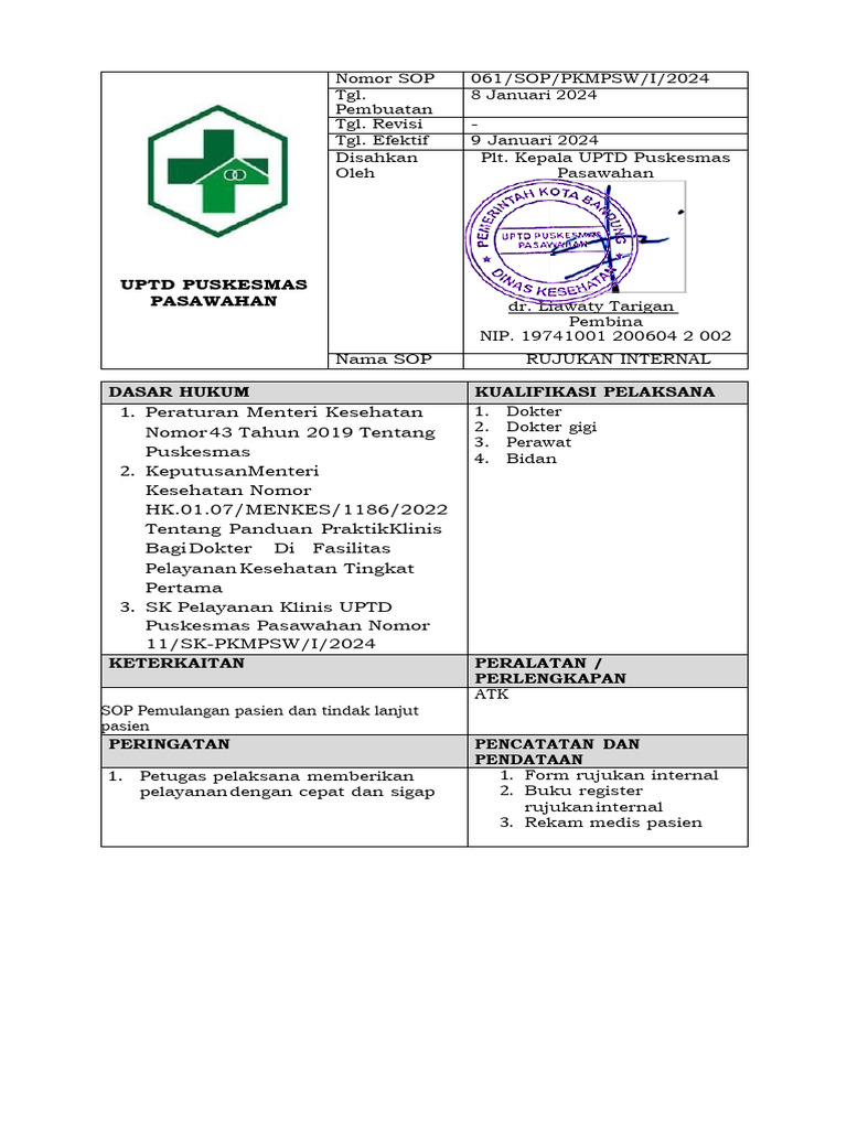 Revisi 5. SOP Rujukan Internal | PDF