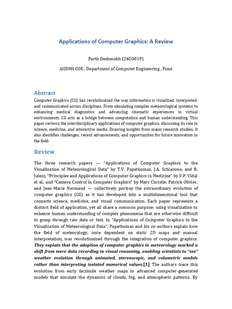 Applications of Computer Graphics Review Paper | PDF | Visualization ...