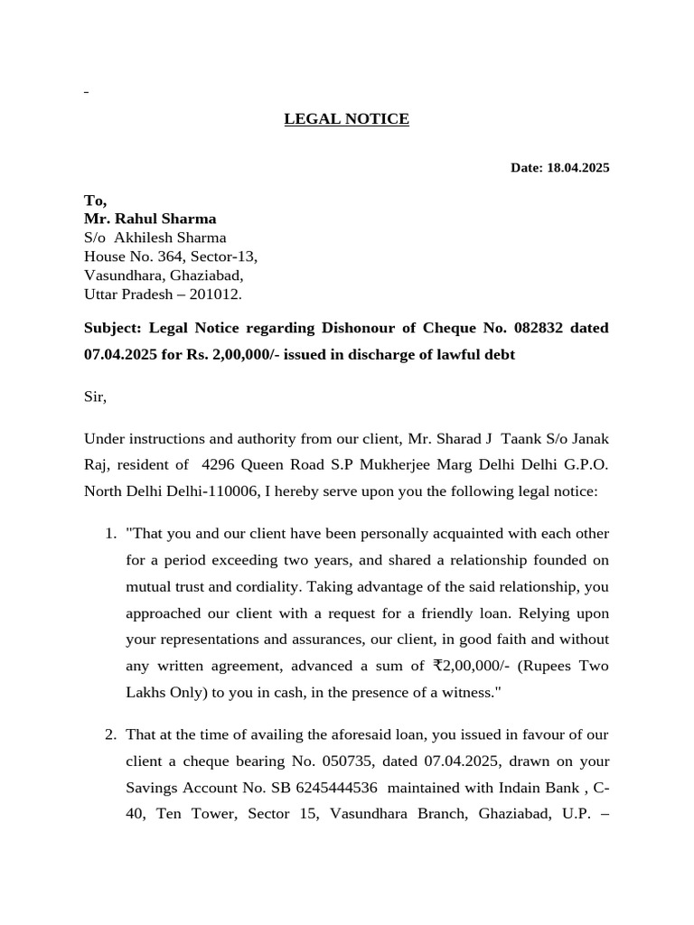 138 Notice | PDF | Cheque | Loans