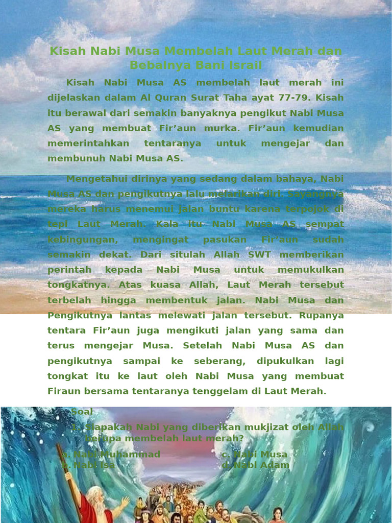 Kisah Nabi Musa Membelah Laut Merah Dan Bebalnya Bani Israil | PDF