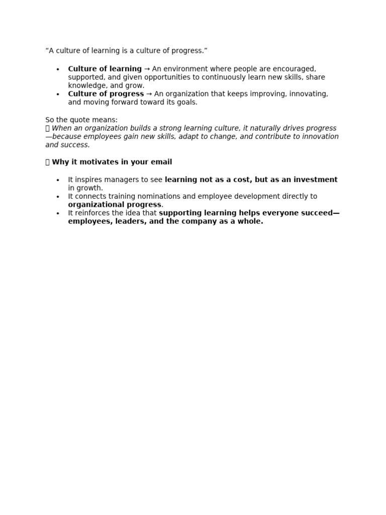 A Culture of Learning Is A Culture of Progress | PDF