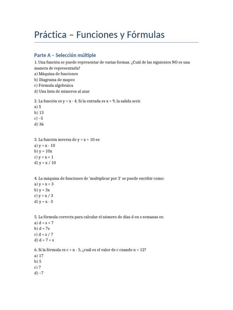 Practica Funciones Formulas | PDF