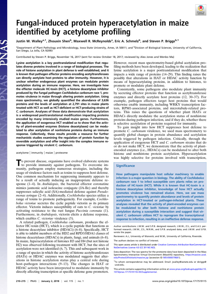 (2017) Walley Et Al - PNAS - Maize Acetylome Profiling | PDF | Histone ...