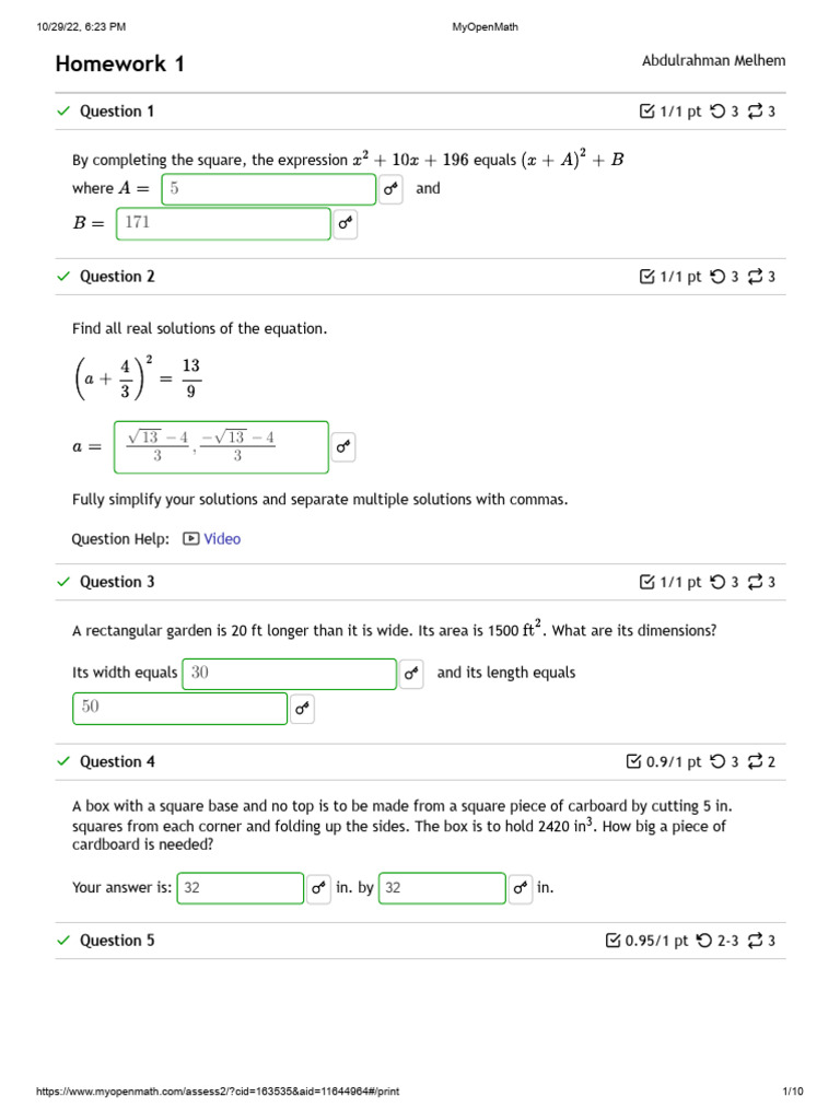 MyOpenMath Homework Solutions Overview | PDF | Equations | System Of ...