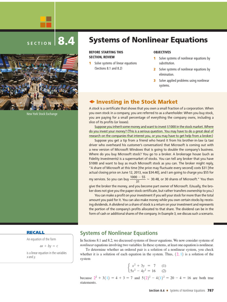 Systems of Nonlinear Equations | PDF | Stocks | Equations