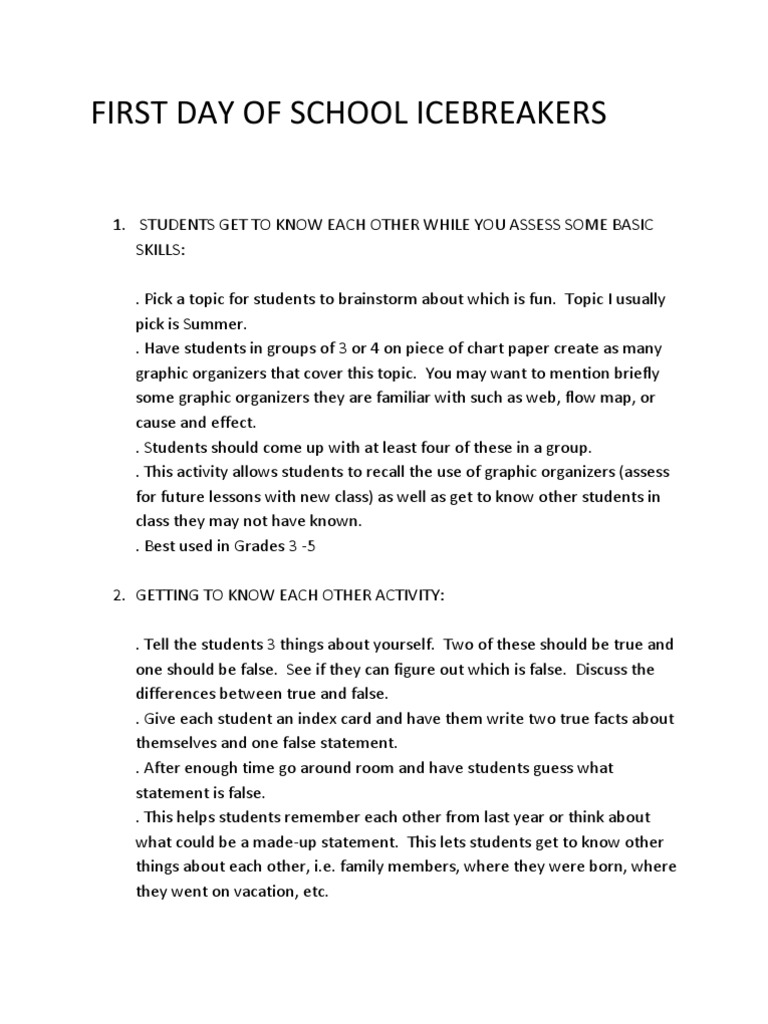 Engaging First Day School Icebreakers | PDF | Multiplication ...