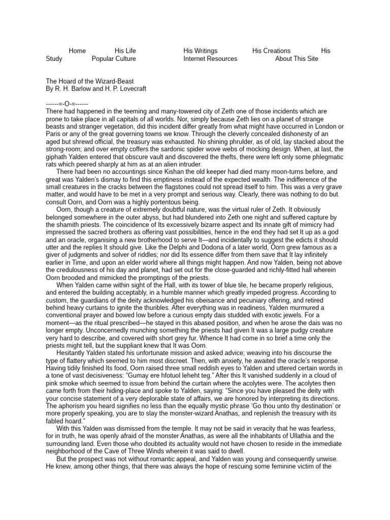 The Hoard of the Wizard-Beast Story | PDF