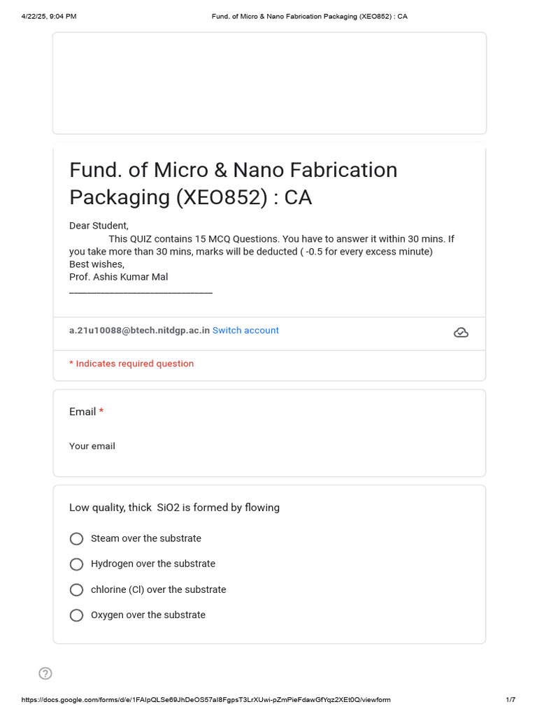 Fund. of Micro & Nano Fabrication Packaging (XEO852) - CA | PDF ...