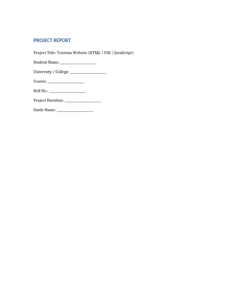 Front-End Tourism Website Project Report | PDF | Html | Html5