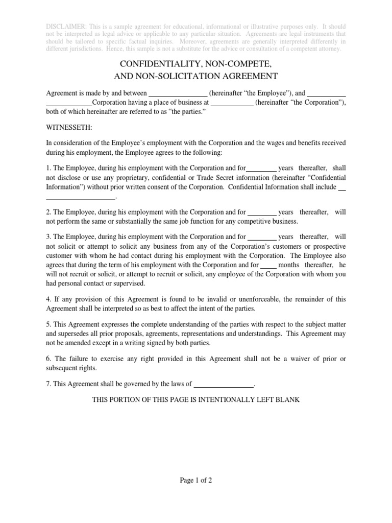 Sample Non-Compete Agreement Template | PDF | Employment | Private Law