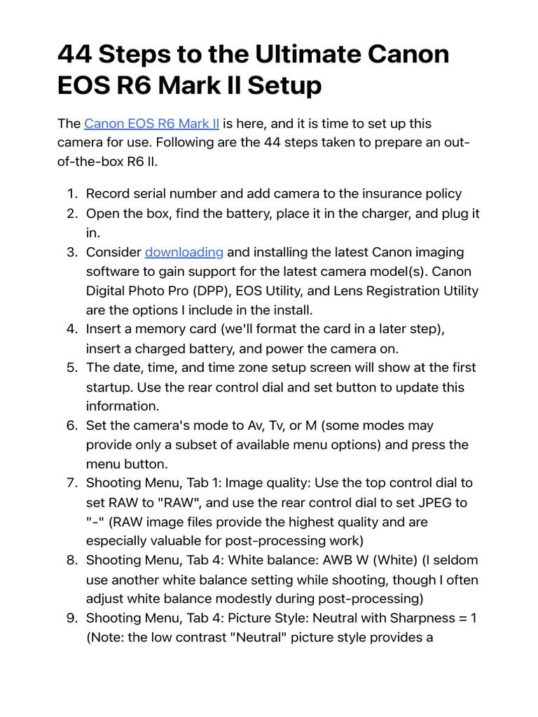 Canon EOS R6 Mark II Setup Guide | PDF | Camera | Optics
