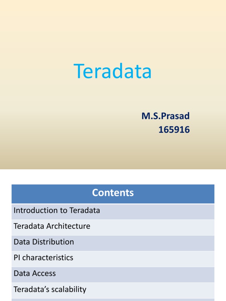 Introduction To Teradata | Download Free PDF | Database Index | Databases