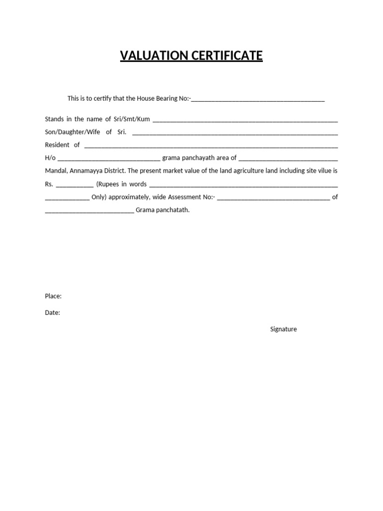 House Valuation Certificate Template | PDF