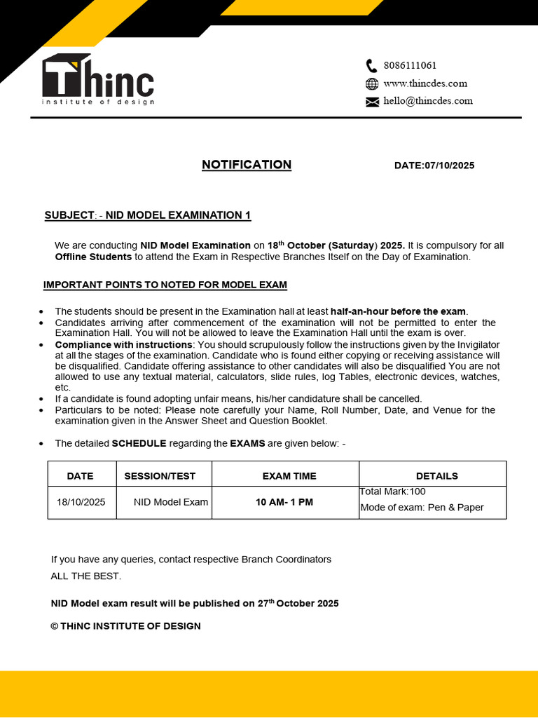NID MODEL EXAM 1-1 | PDF