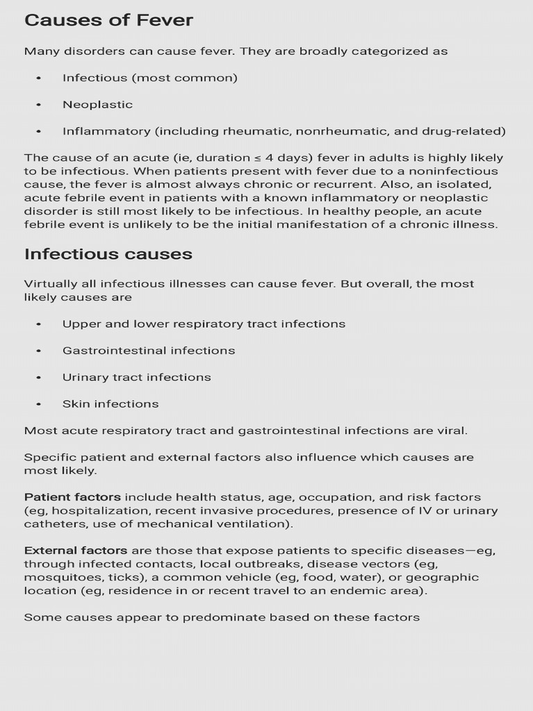Causes of Fever | PDF